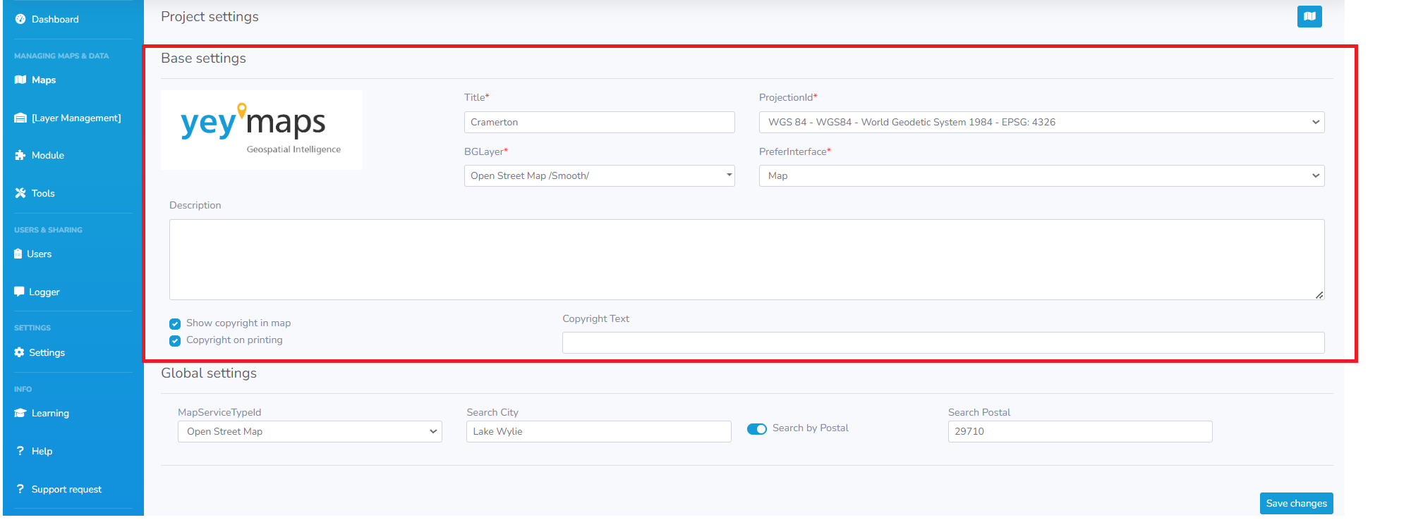 Project Settings - yey'maps knowledge base
